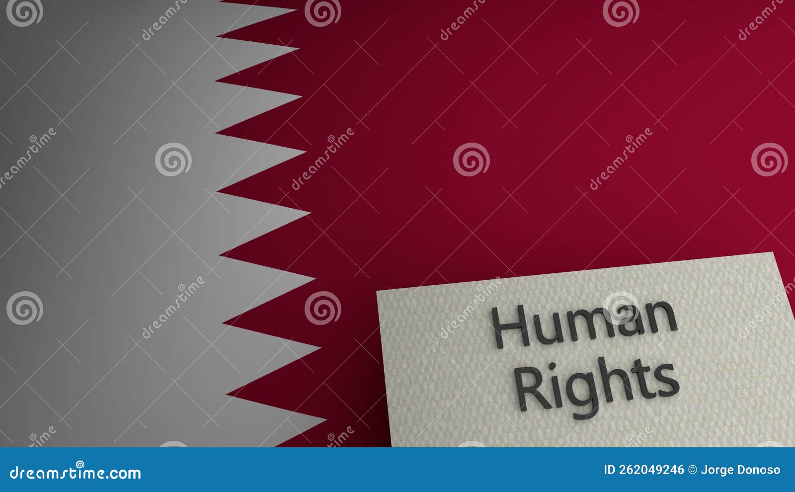 Human Rights Text Representation Above the Flag of Qatar. 3d Render ...
