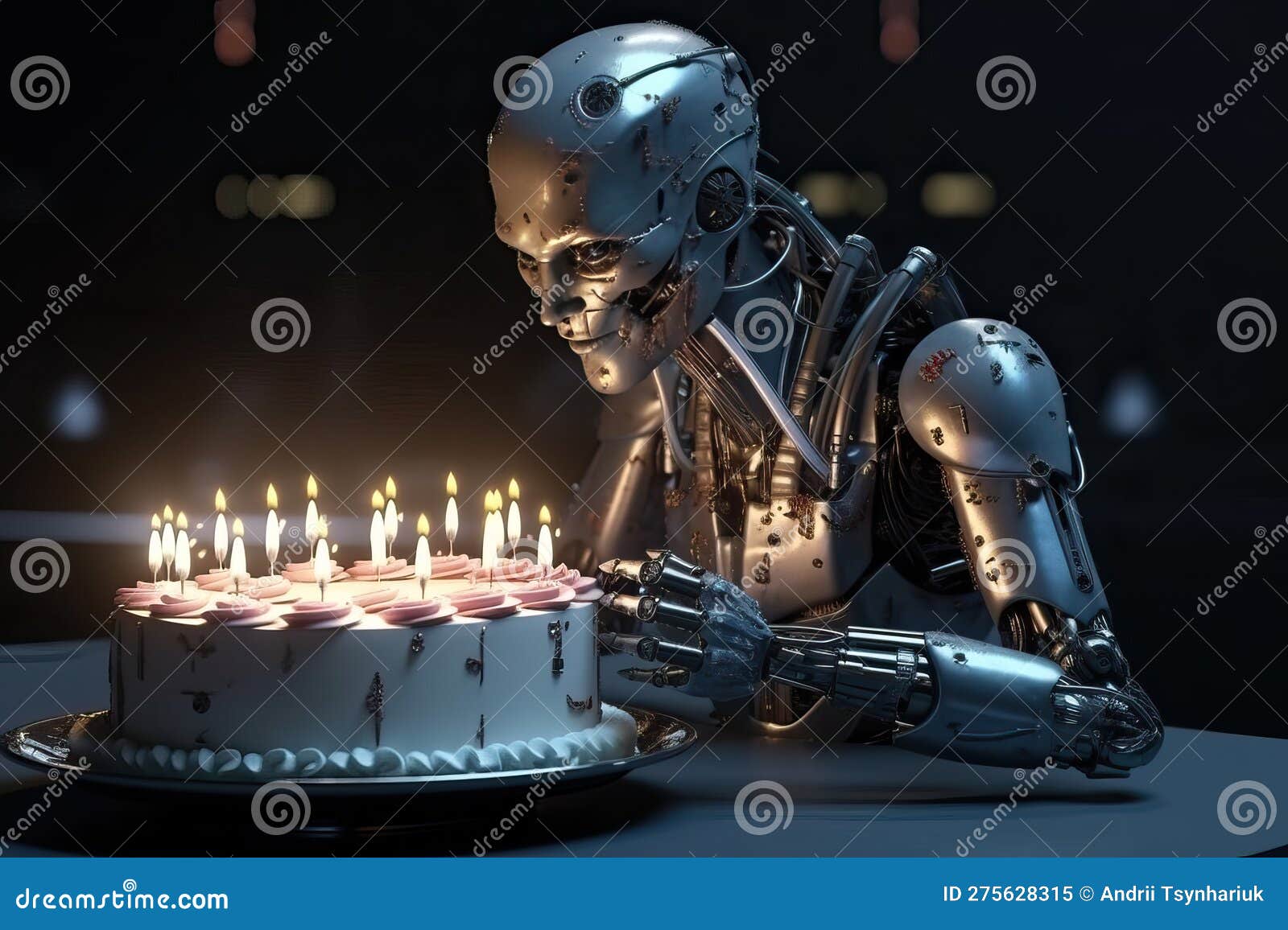 A Human Robot with Artificial Intelligence Blows Out a Candle on a Cake ...