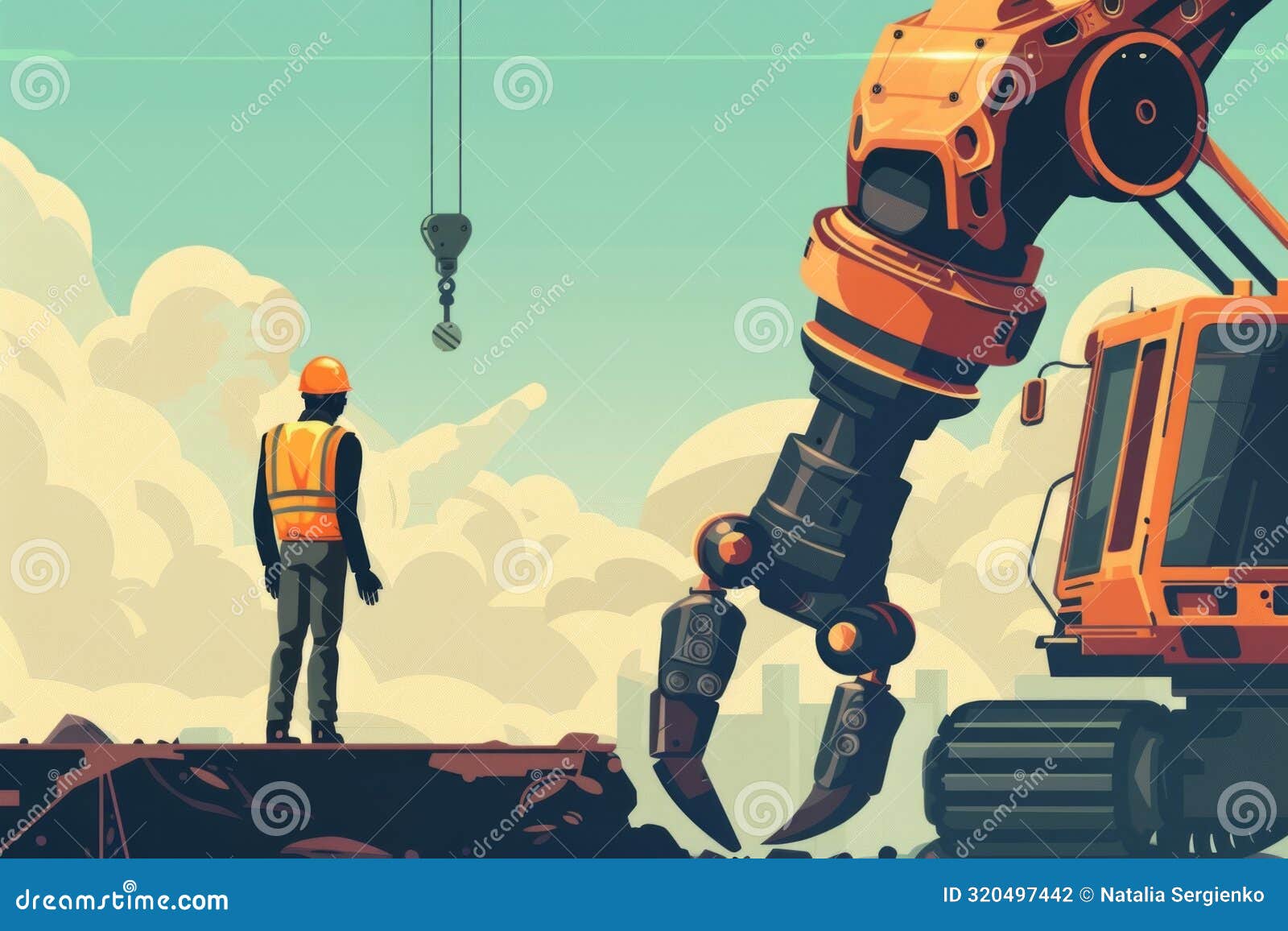 Robot Interact With Handicapped Person. Cartoon Cyborg Pushing Man With ...