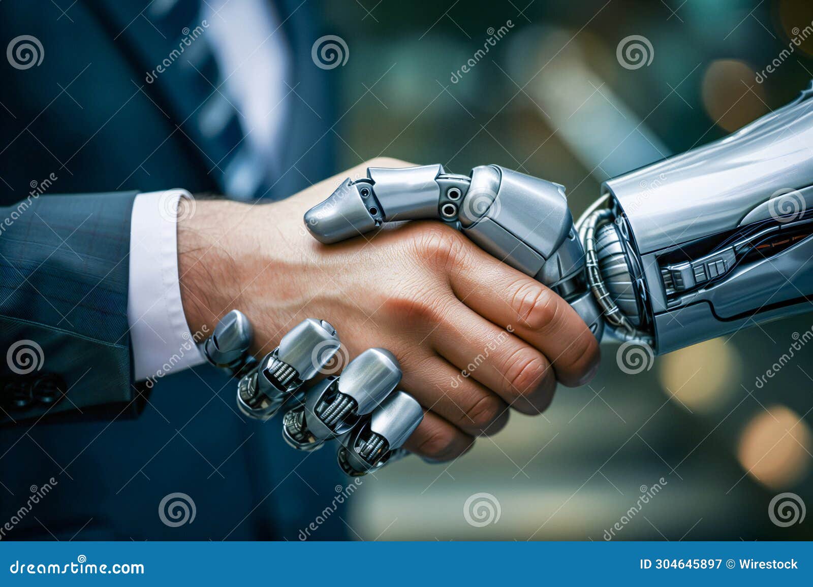Human and a Robot Engage in a Firm Handshake, AI-generated. Stock Image ...