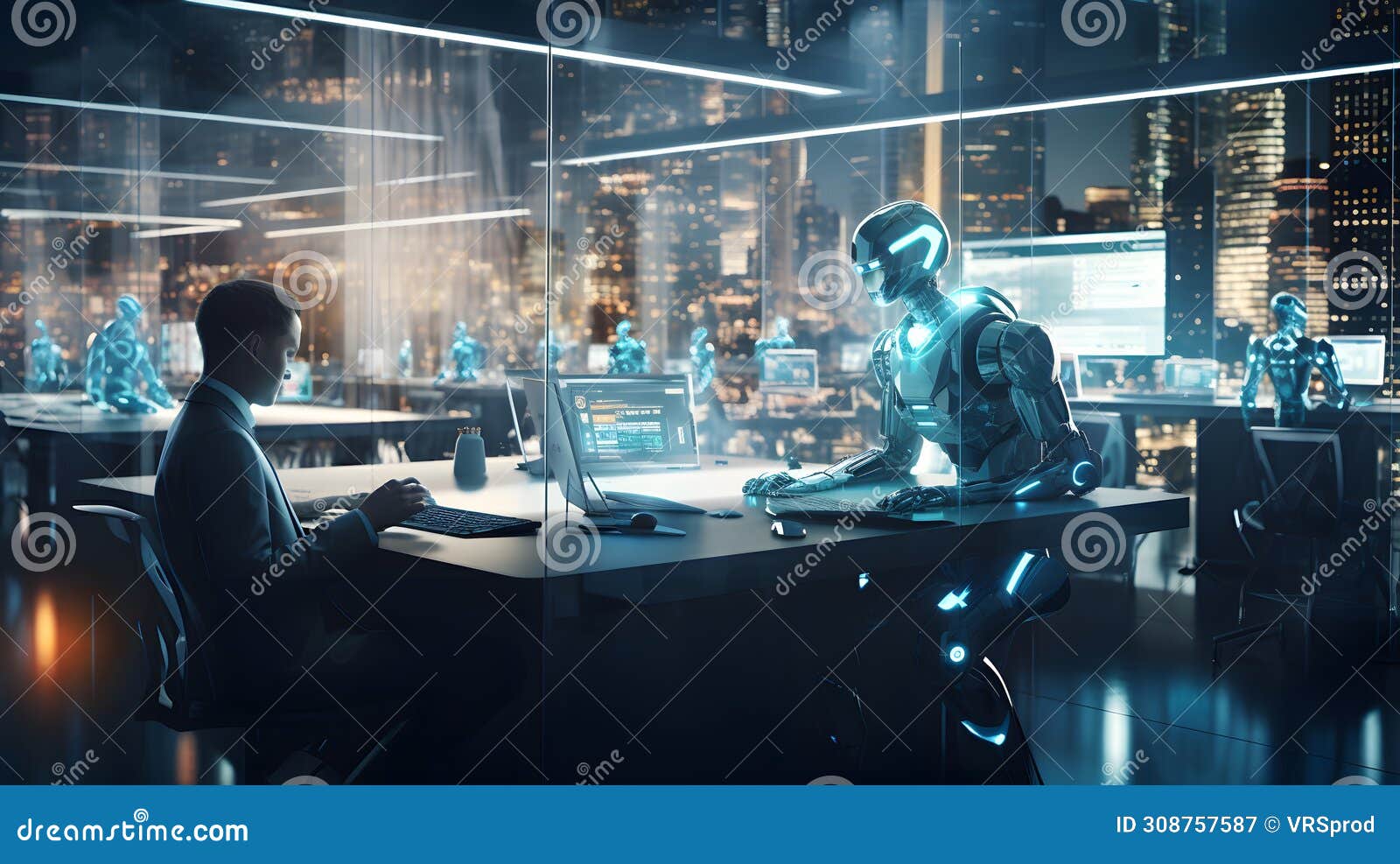 Cybernetic Collaboration at Night Stock Image - Image of professional ...