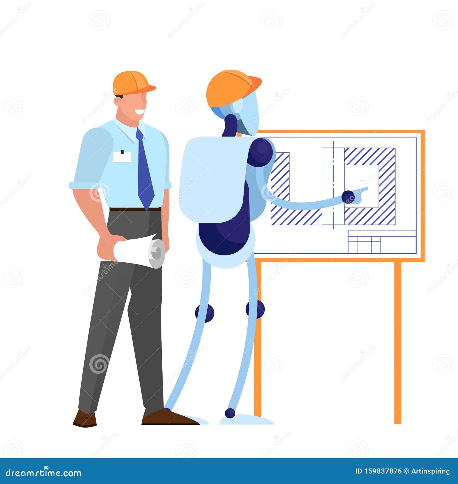 Robot Engineer In Helmet Modern Robotic Character Artificial ...