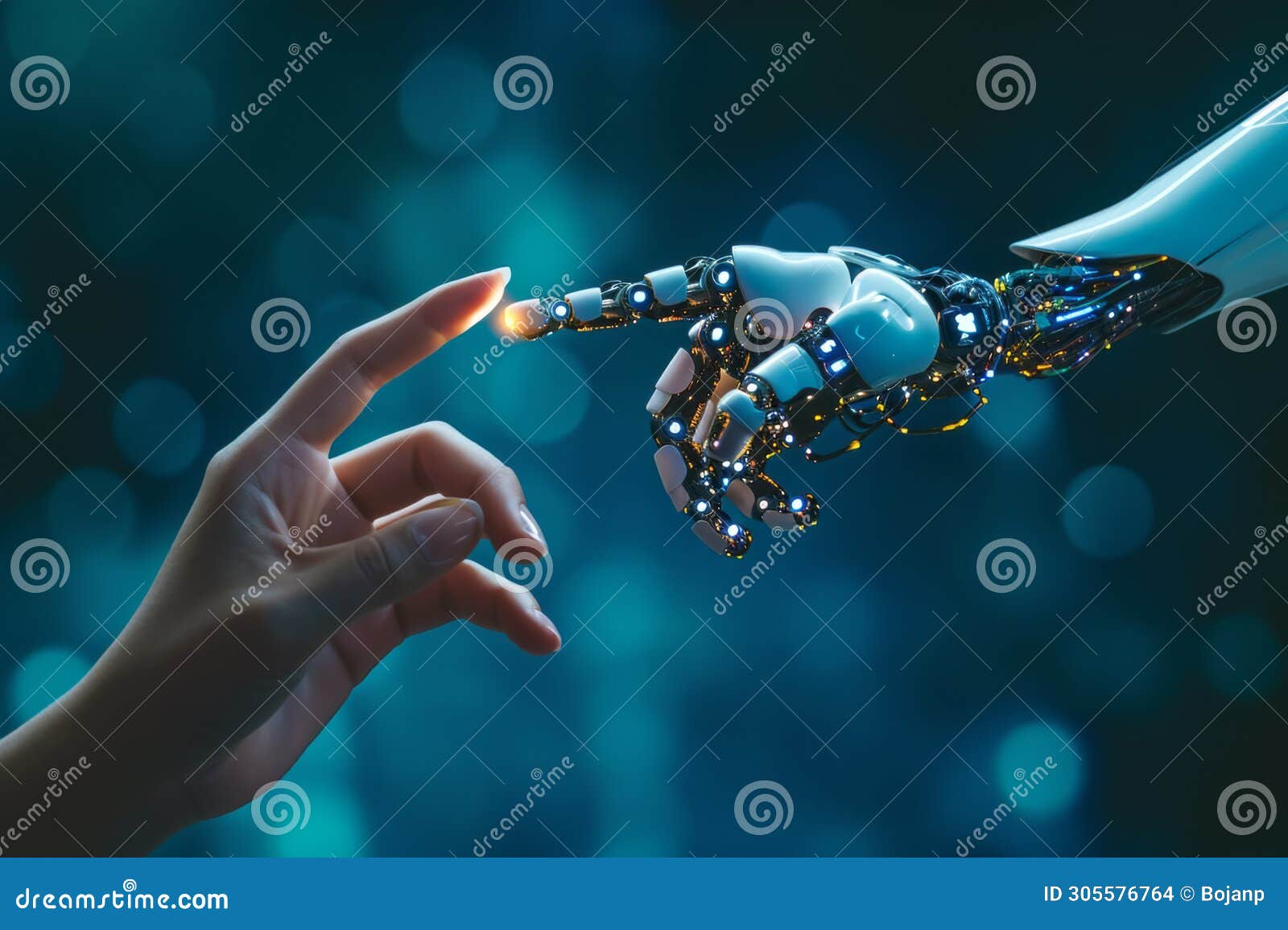Human Hand and Robot Fingers Touching for Integration. AI Generated ...