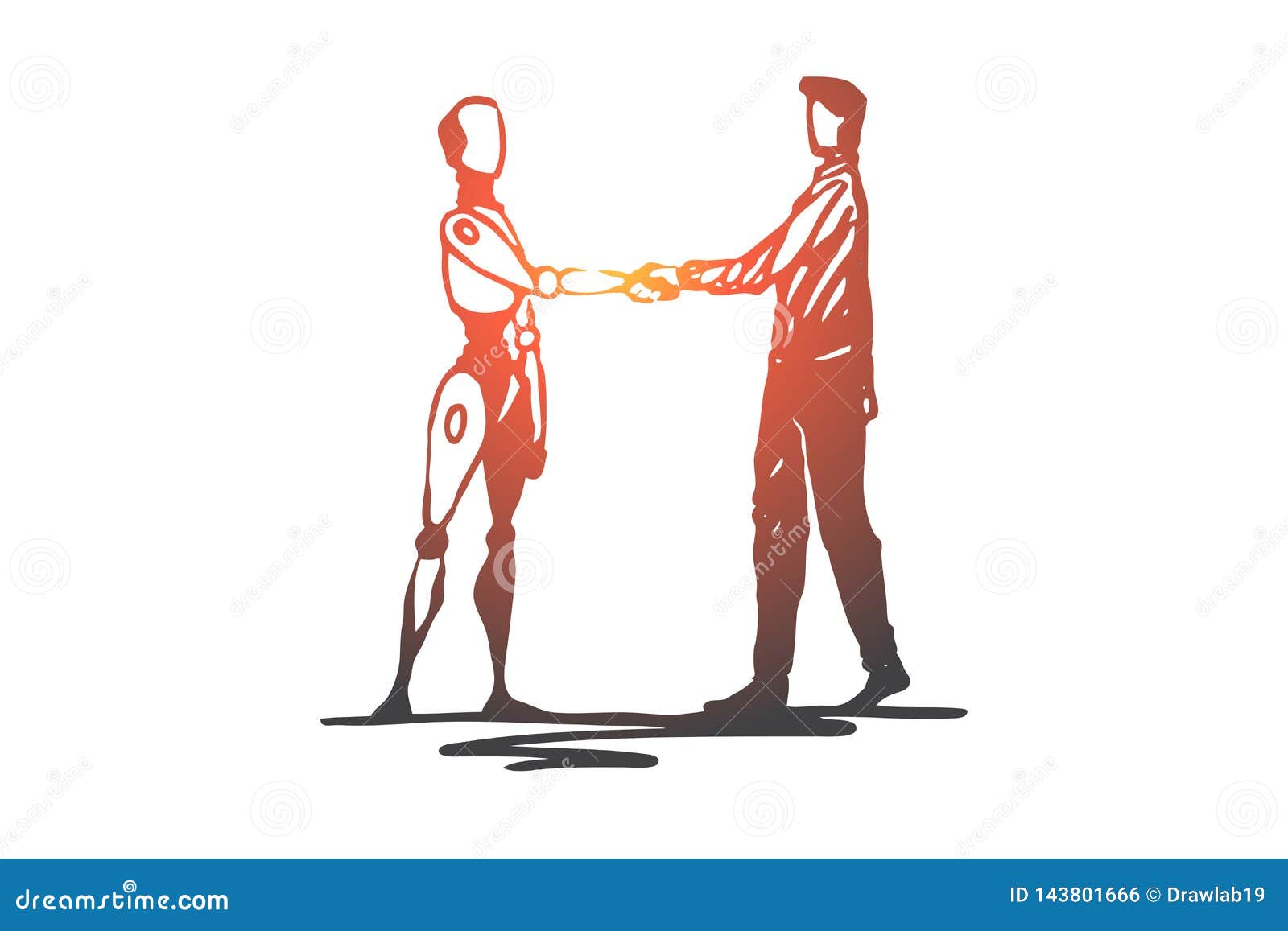 Human, Robot, Future, Machine, Technology Concept. Hand Drawn Isolated ...