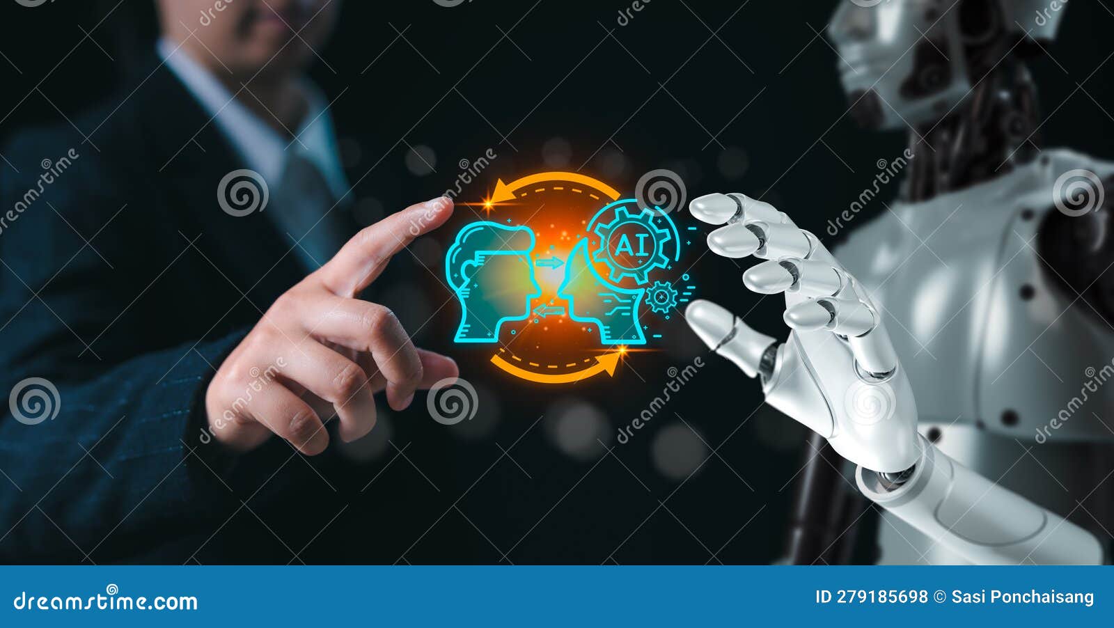 Human and Robot Hand As a Symbol of Connection between People and AI ...