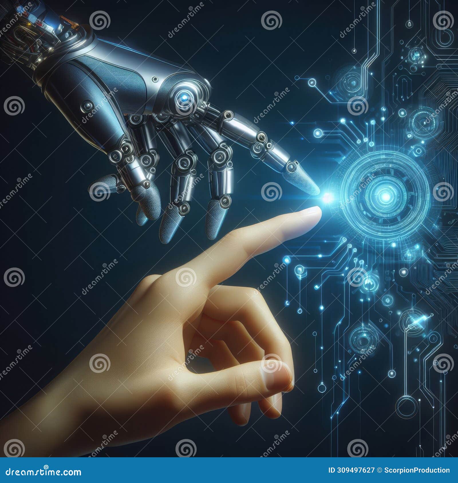 Human and Robot Hand Interaction Stock Illustration - Illustration of ...
