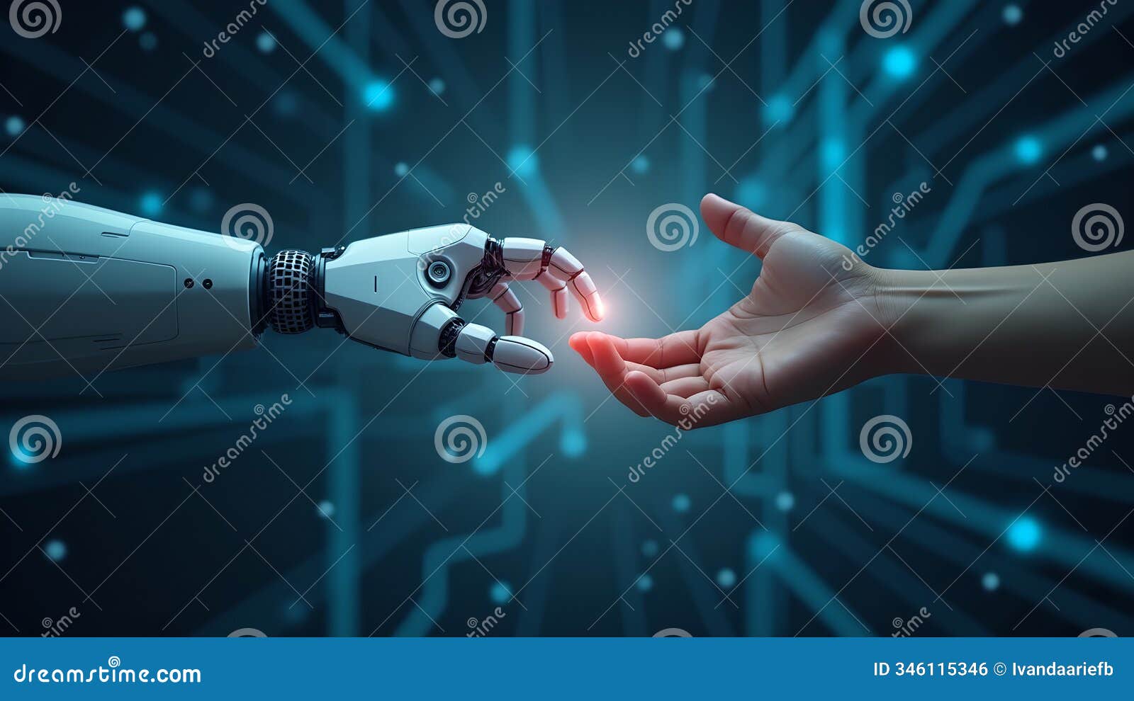 Human and Robot Hand Reaching Out. Concept of Artificial Intelligence ...