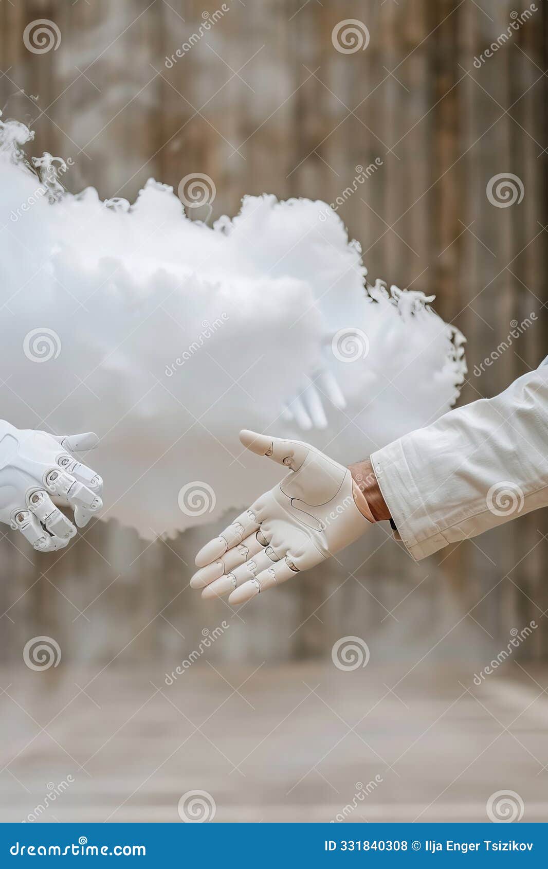Human and Robot Hands Reaching Towards Each Other through a Cloud of ...