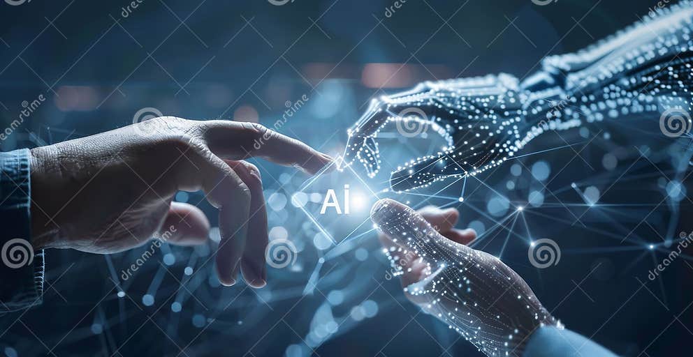 Human and Robot Hands Reaching Towards Each Other, Symbolizing ...