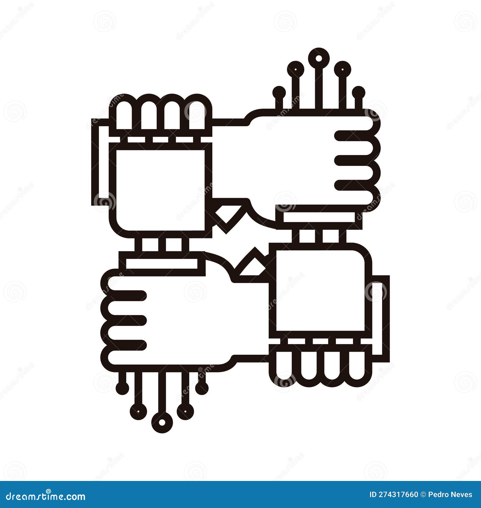 Human And Robot Hands Together As One. Vector Icon Representing The ...