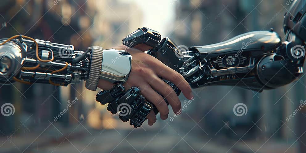 Human and Robot Handshake. Created by Generative Artificial ...