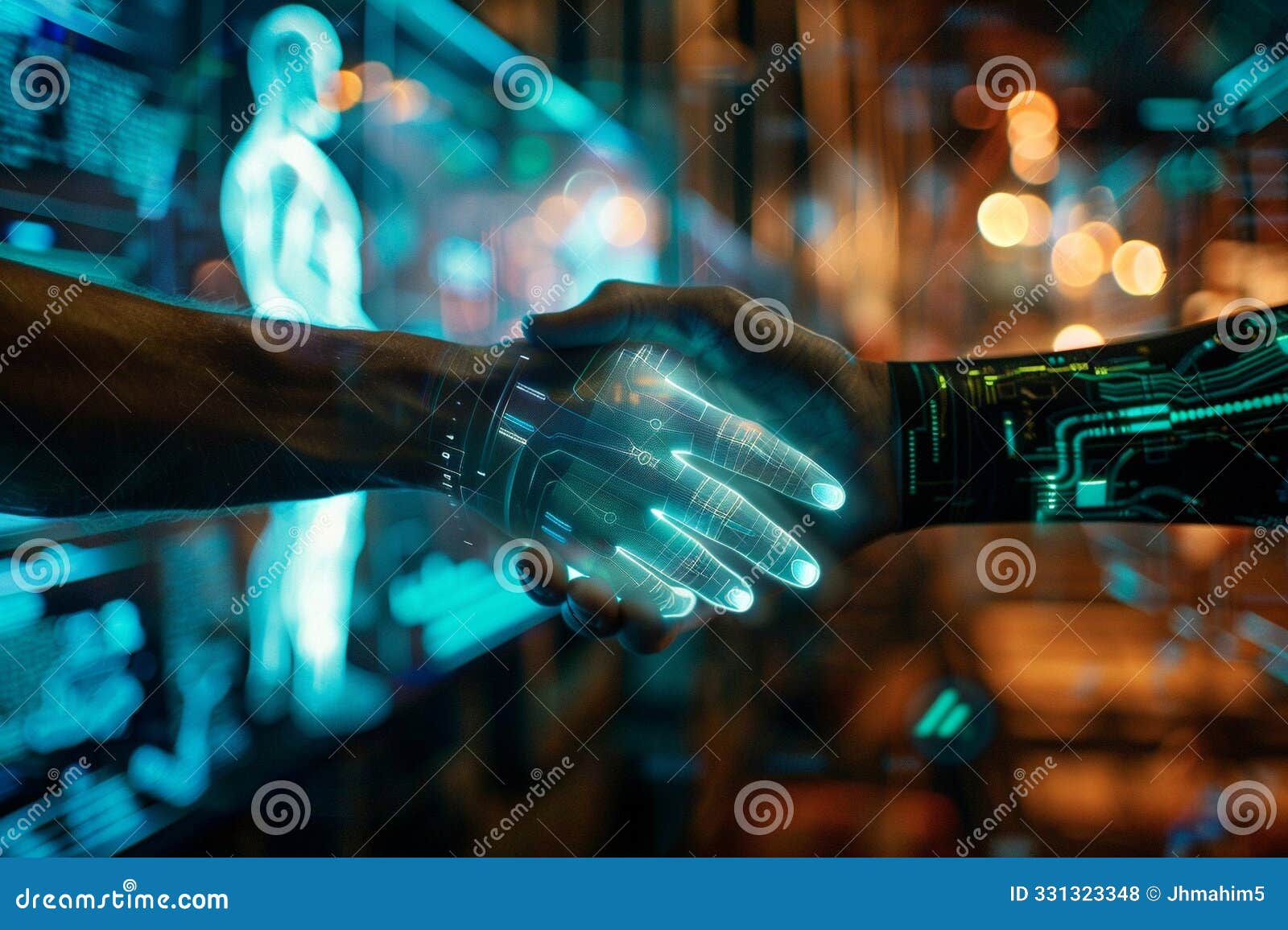 Human and Robot Handshake Future Technology Stock Illustration ...