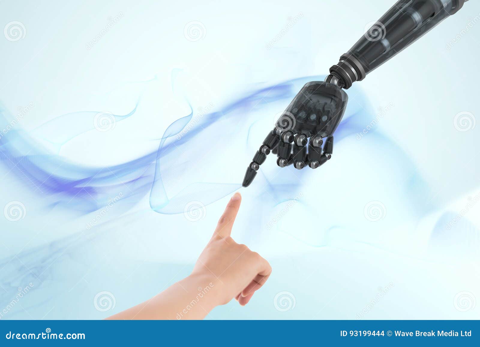 Human and Robot Touching Their Fingers in Blue Background Stock ...