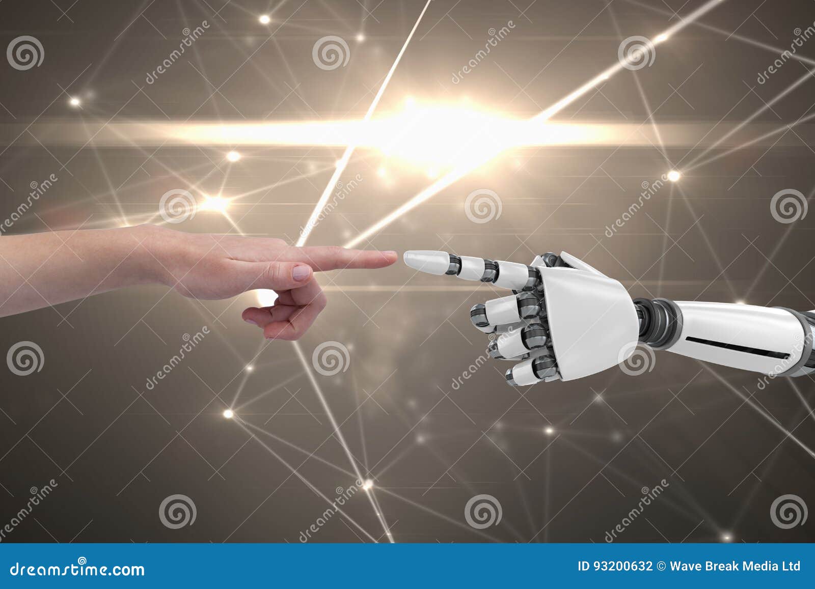 Human and Robot Touching Their Fingers in Grey Background Stock ...