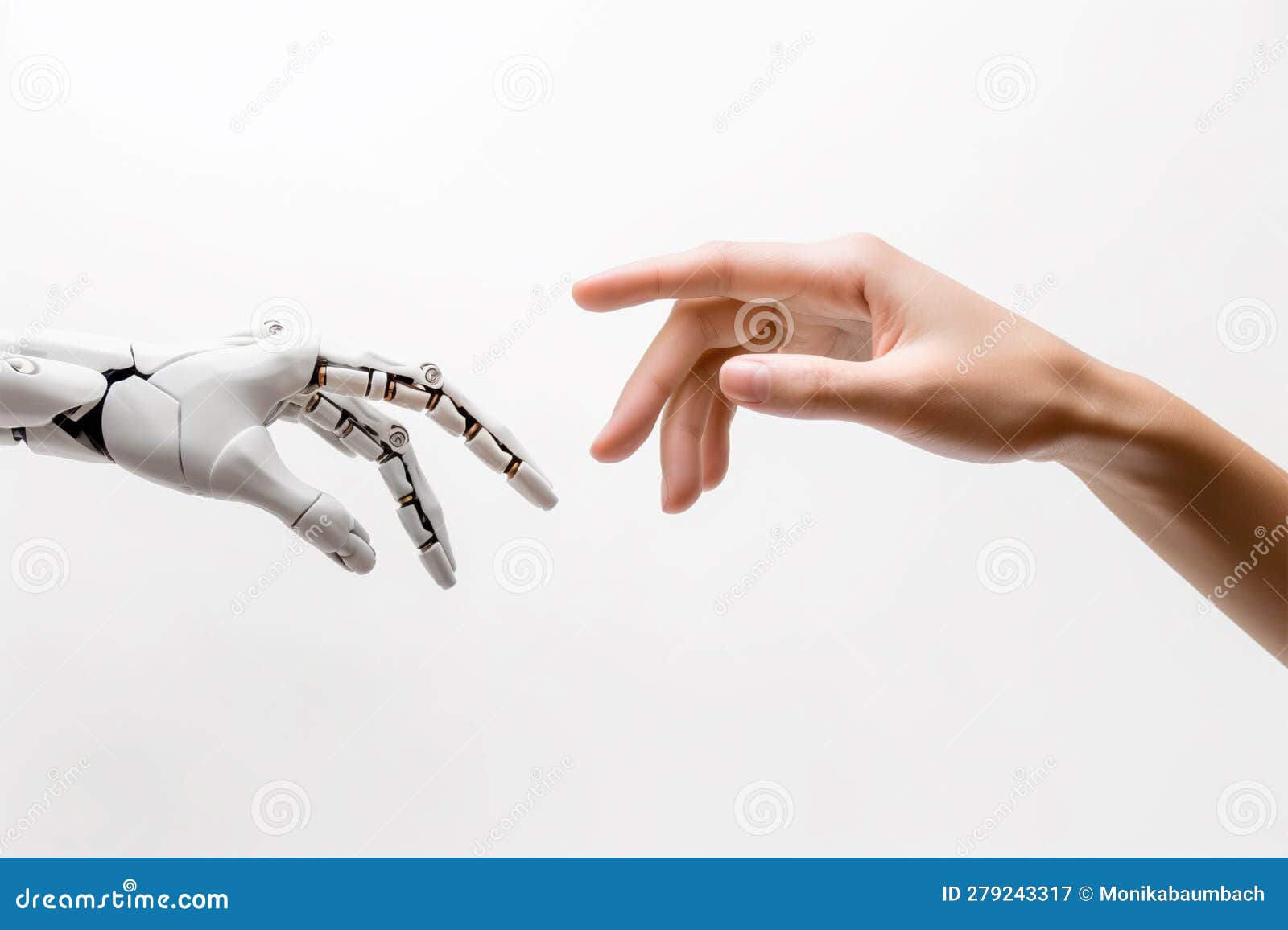 Human and Robotic Hand Reaching Towards Each Other. Generative AI Stock ...