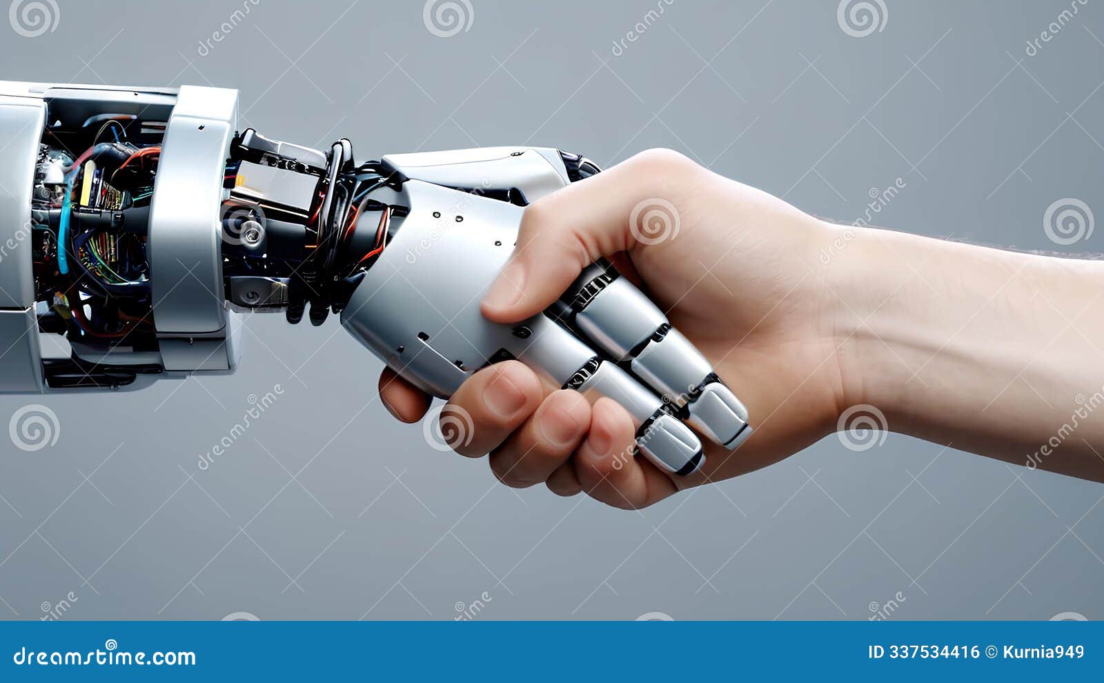 A Human and Robotic Hand are Shown in a Handshake, Symbolizing the ...