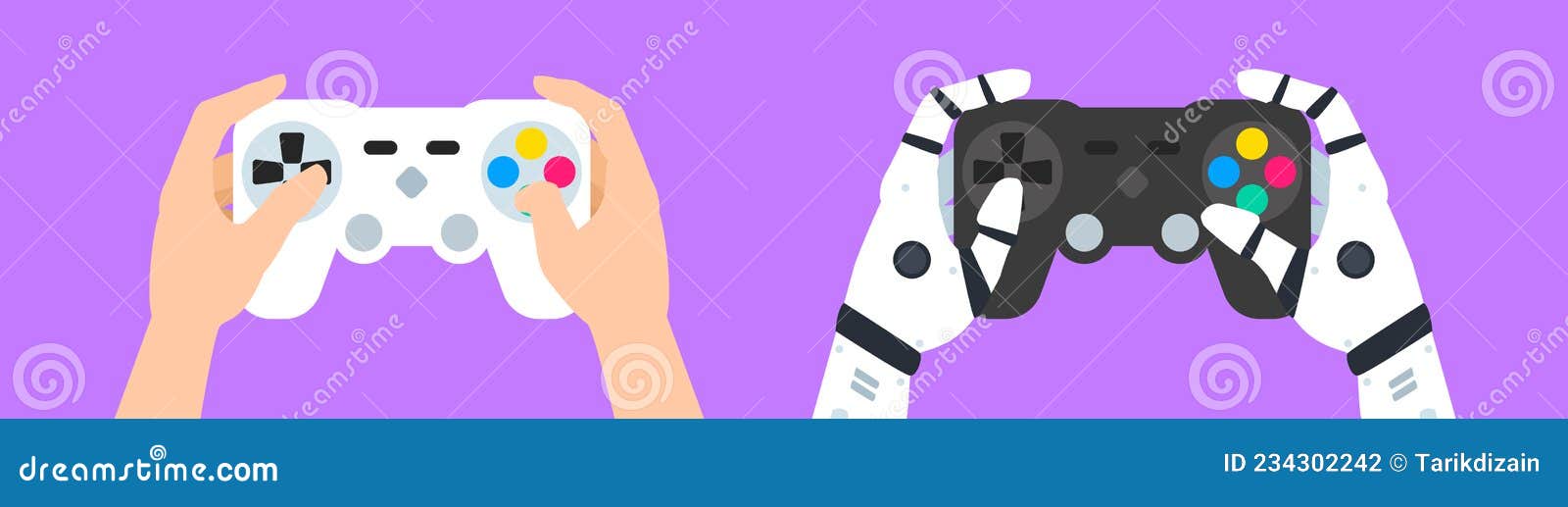 Human and Robotic Hands Holding Video Game Console Wireless Controller ...