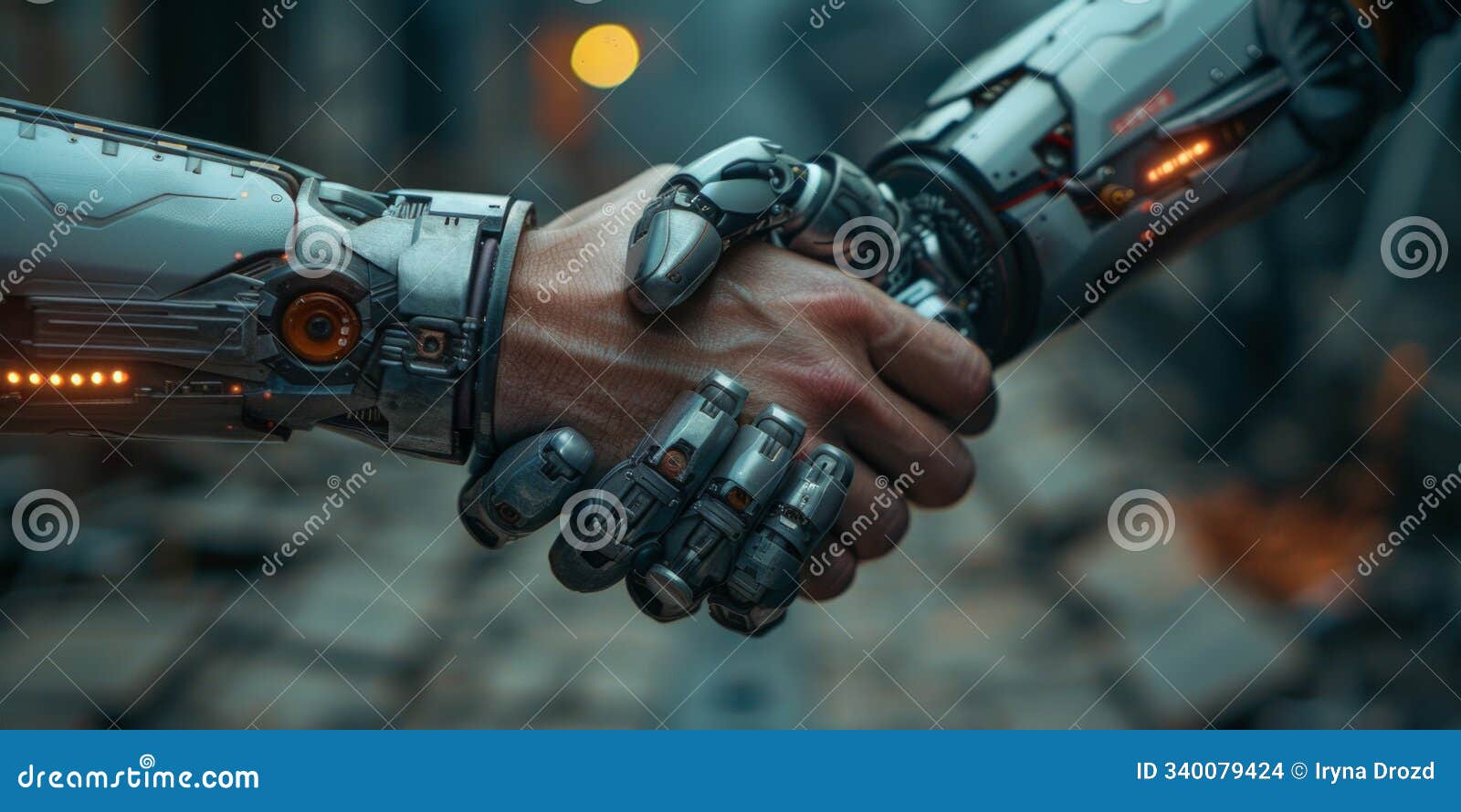 Human and Robotic Hands Shaking, Symbolizing Partnership between ...