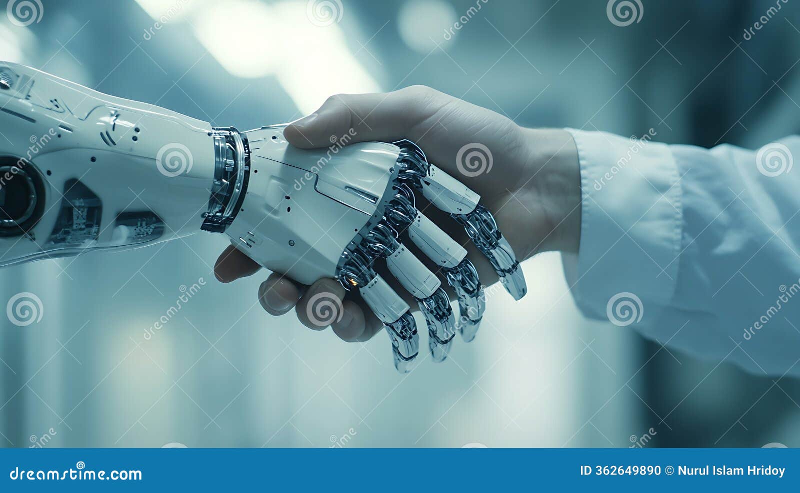 Human and Robotic Hands Shaking in a Technological Future Stock ...