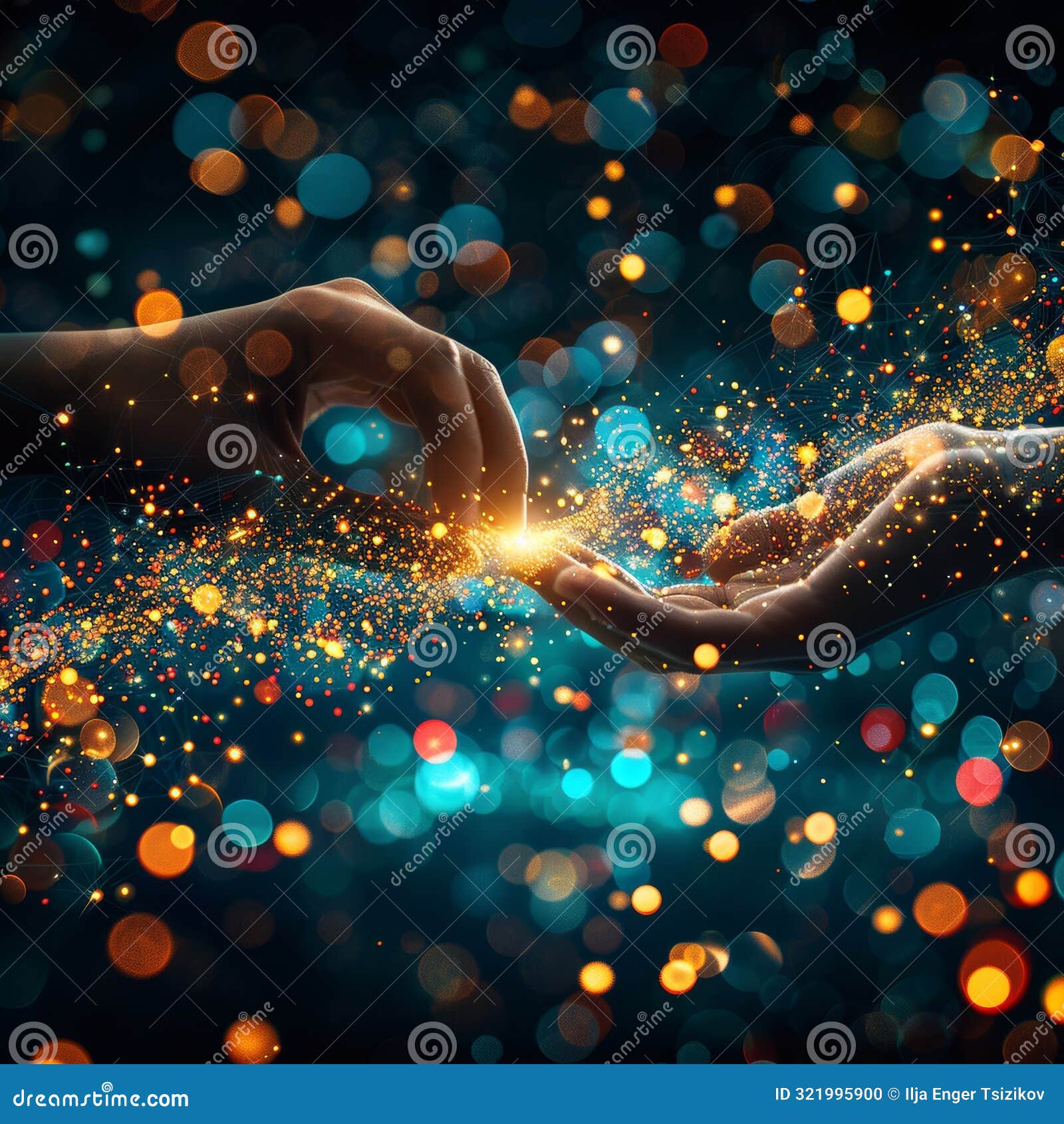 Human and Robotic Hands Touching Amidst Digital Data Connections and ...