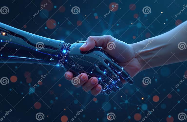 Human and Robotic Handshake Symbolizing Technology and Collaboration ...