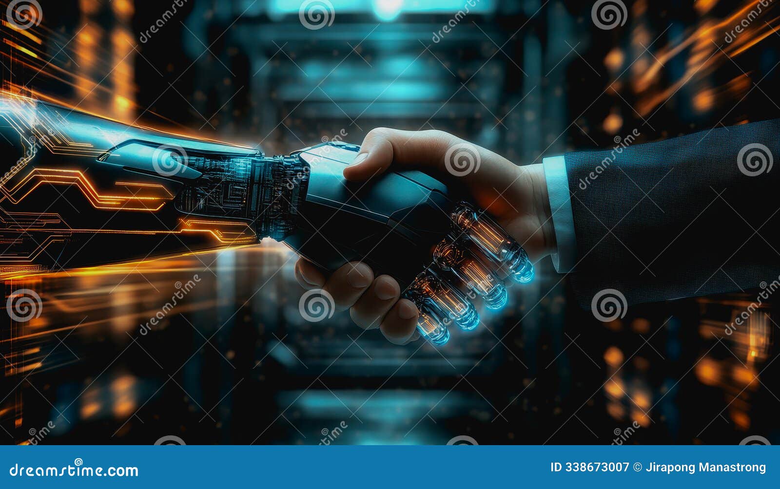 Human and Robotic Handshake Symbolizing Technology Collaboration with a ...