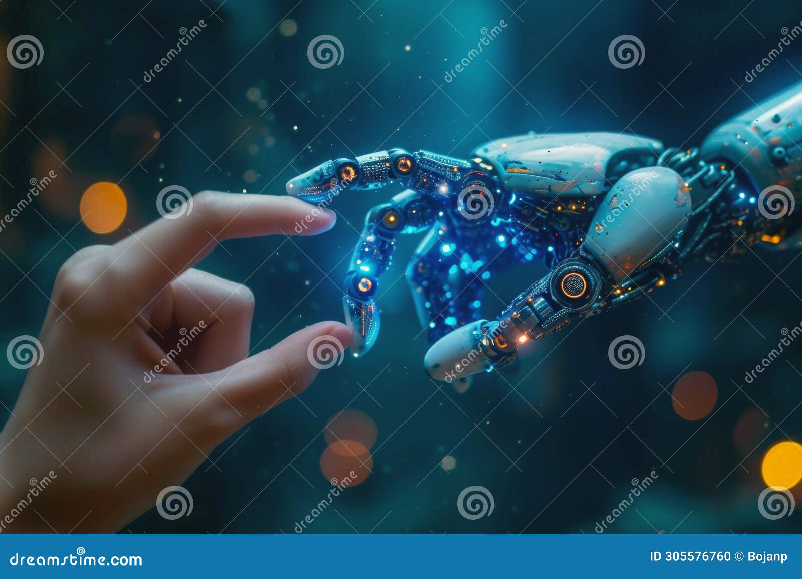 Human and Robotic Touch Interaction. AI Generated Stock Illustration ...