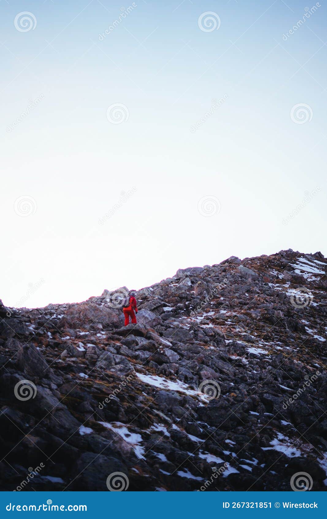 Human on the Rocky Mountains Covered with Snow, Tromso, Norway Stock ...