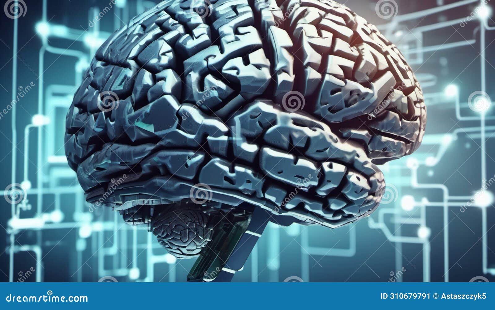 Human S Brain Combined with Technology. Stock Illustration ...