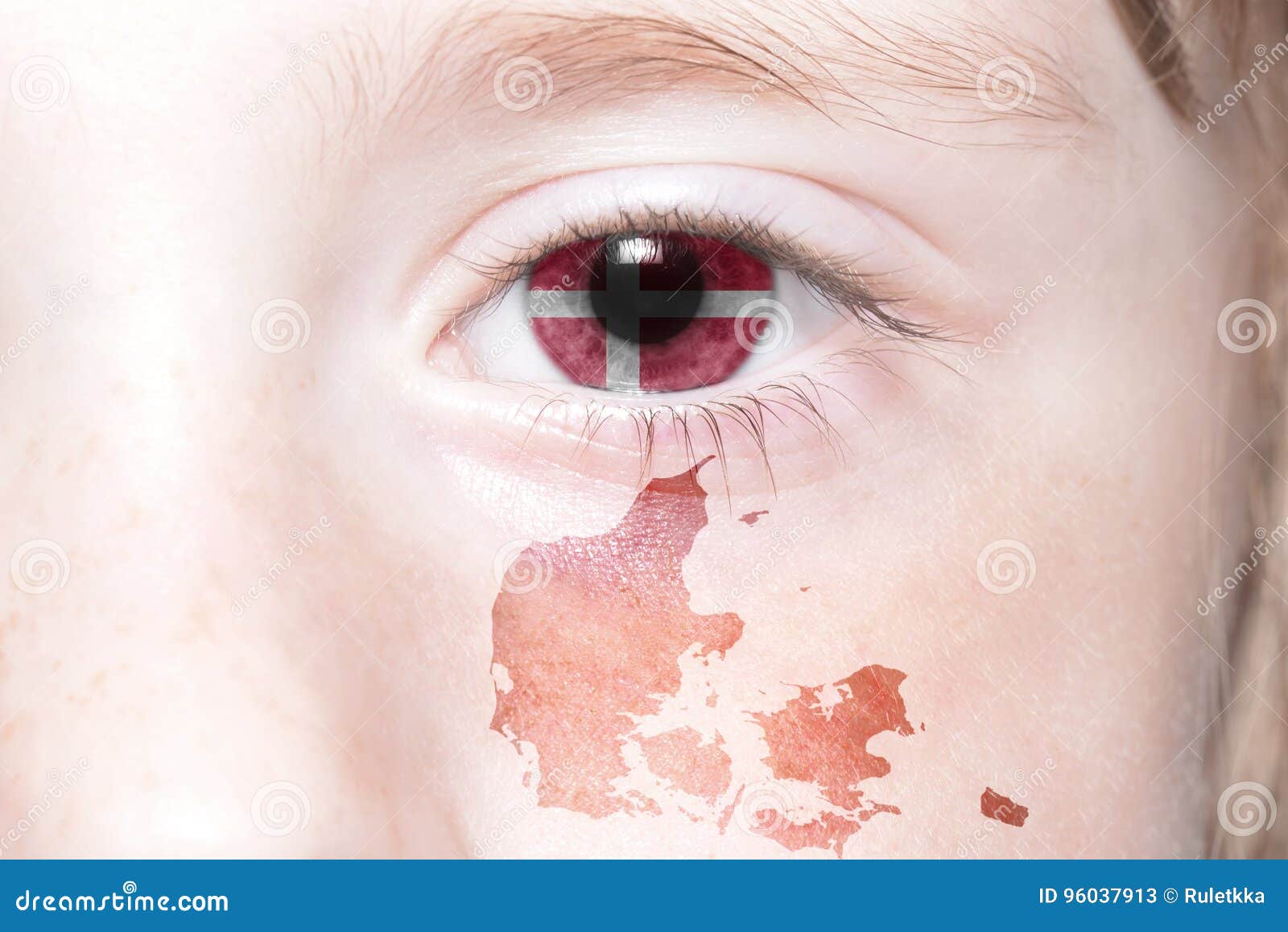 Human& X27;s Eye with National Flag and Map of Denmark . Stock Image ...