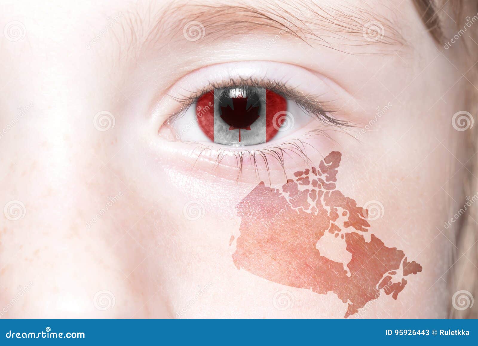 Human& X27;s Face with National Flag and Map of Canada. Stock Image ...