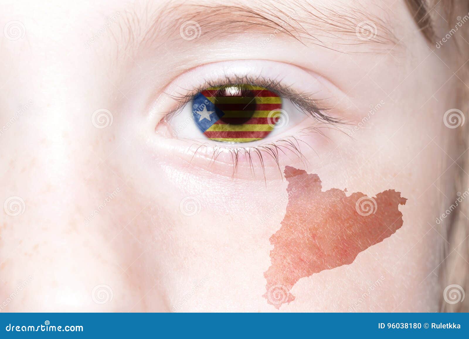 Human& X27;s Face with National Flag and Map of Catalonia. Stock Photo ...