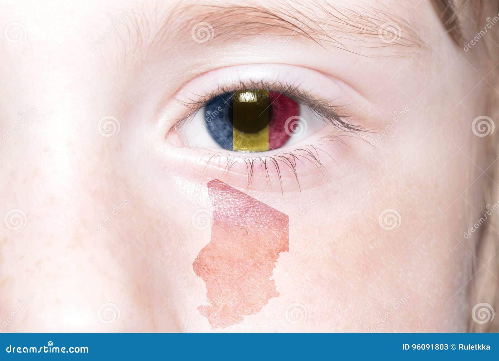 Human& X27;s Face with National Flag and Map of Chad. Stock Image ...