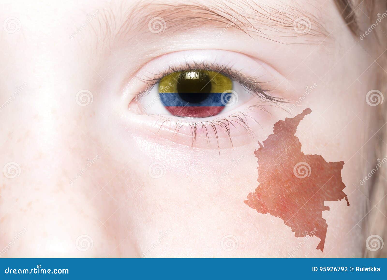 Human& X27;s Face with National Flag and Map of Colombia. Stock Photo ...