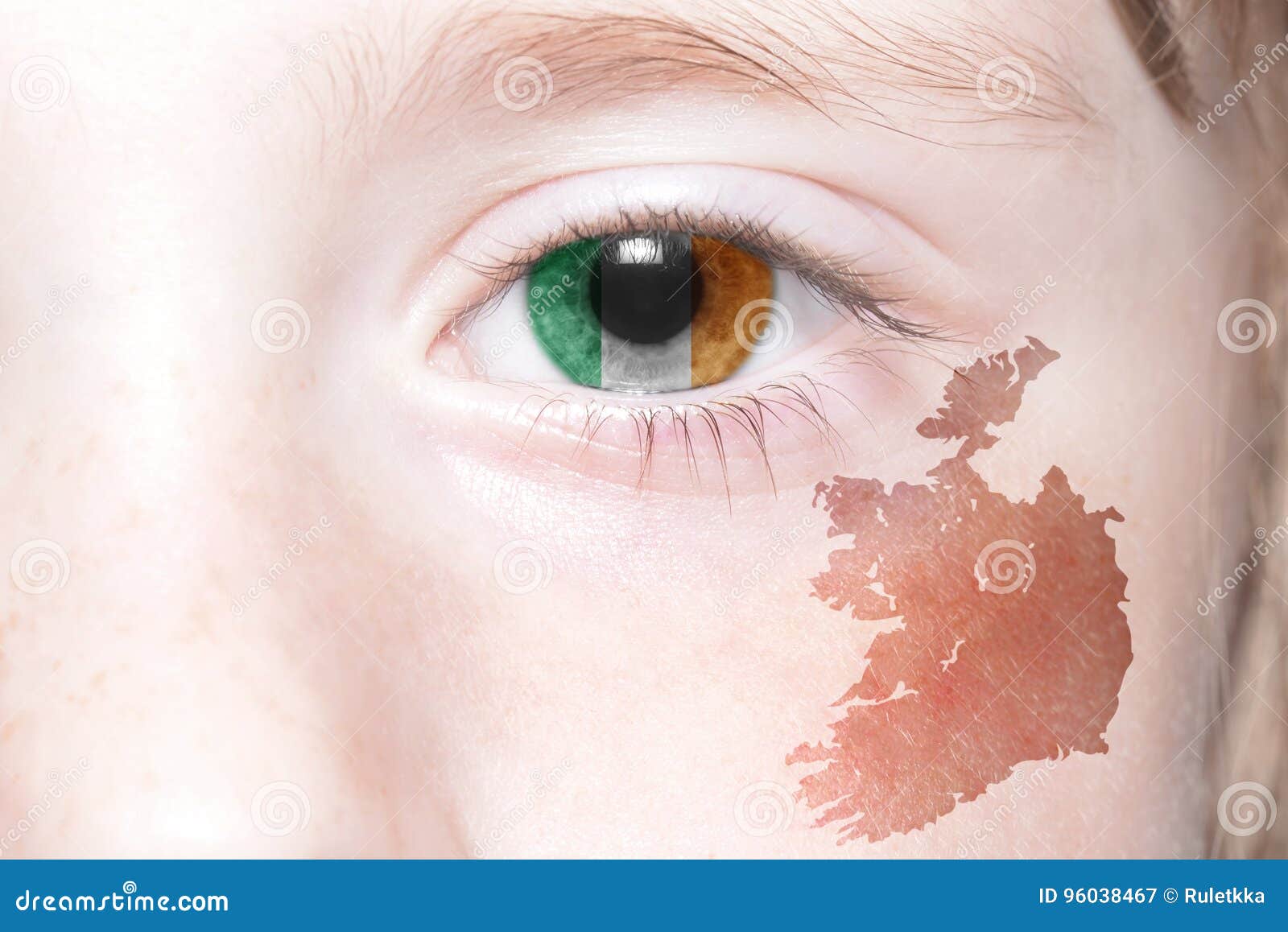 Human& X27;s Face with National Flag and Map of Ireland. Stock Image ...