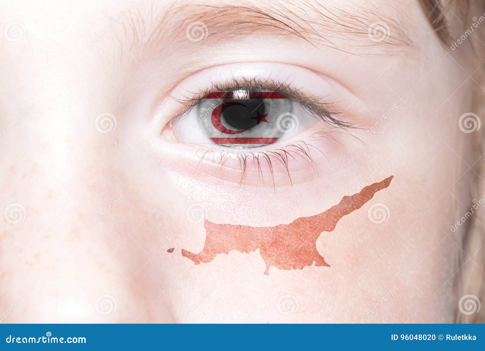 Human& X27;s Face with National Flag and Map of Northern Cyprus. Stock ...