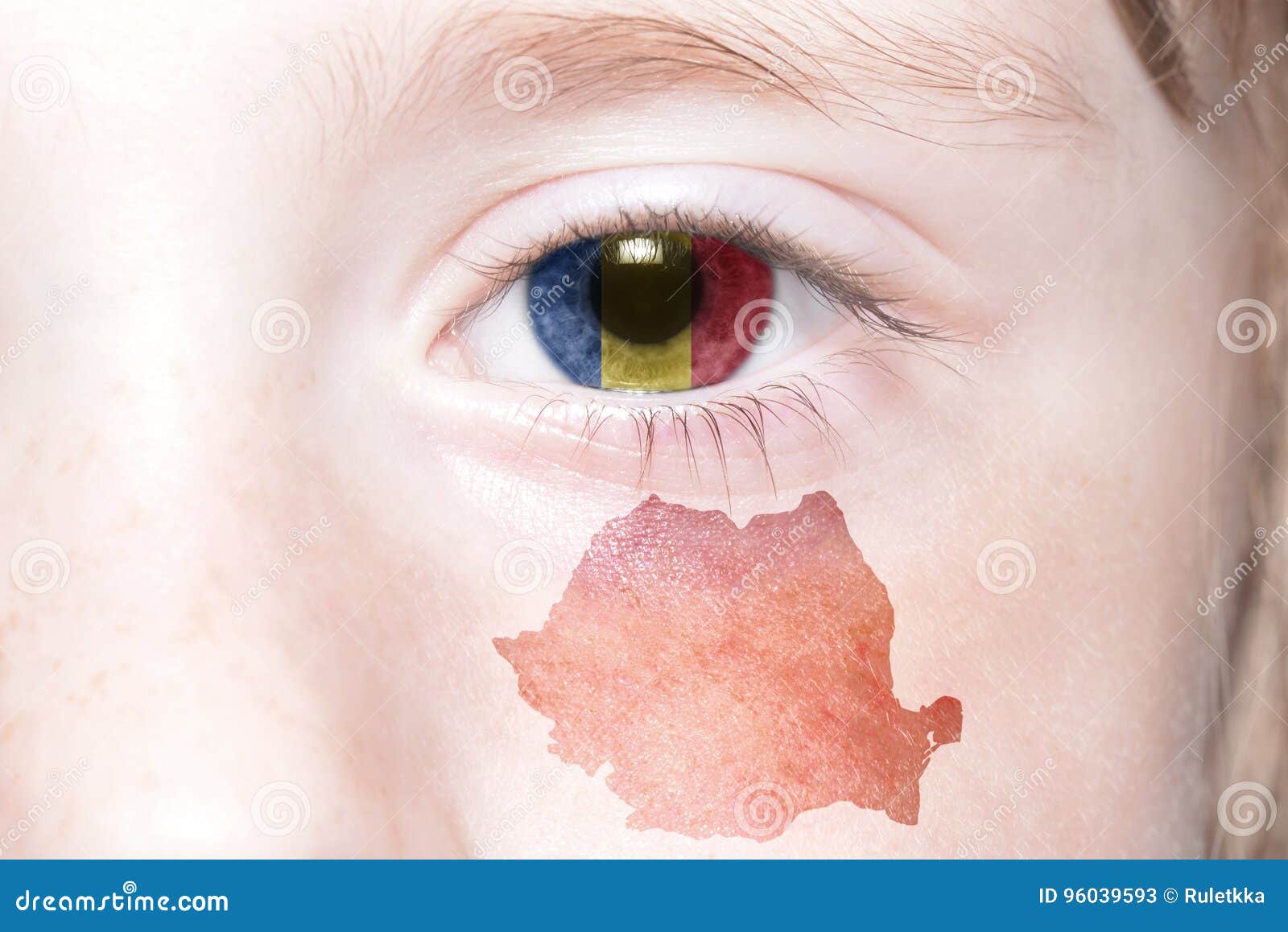 Human& X27;s Face with National Flag and Map of Romania. Stock Image ...