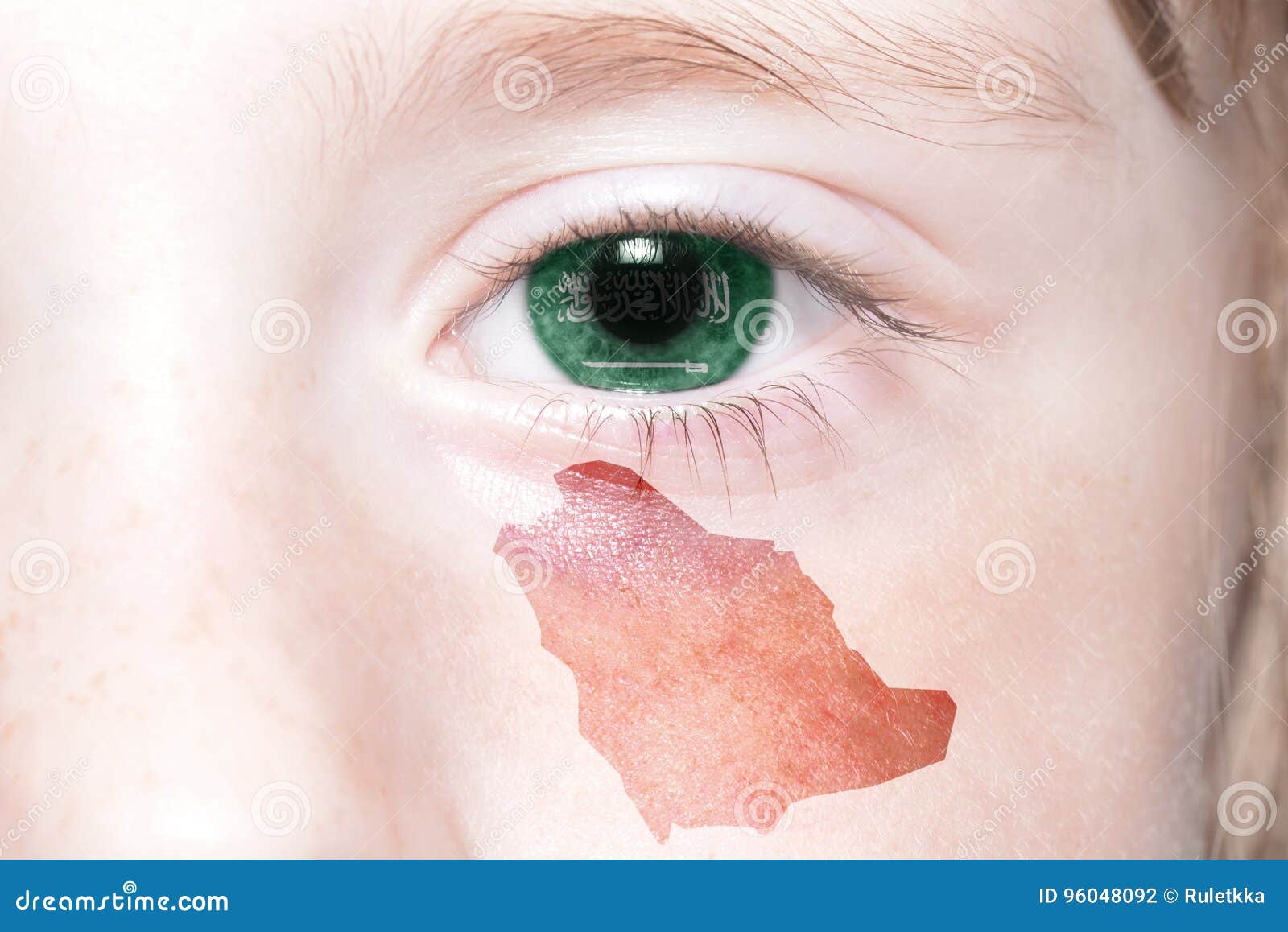 Human& X27;s Face with National Flag and Map of Saudi Arabia. Stock ...