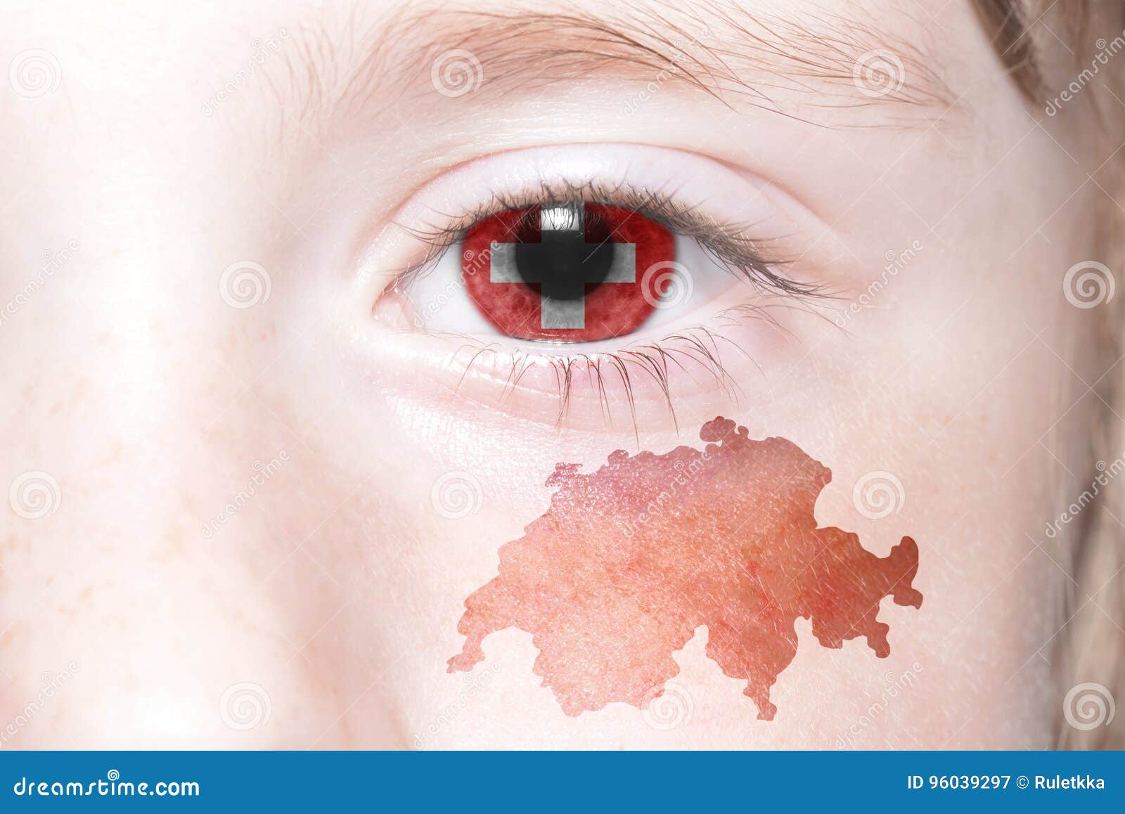Human& X27;s Face with National Flag and Map of Switzerland. Stock ...