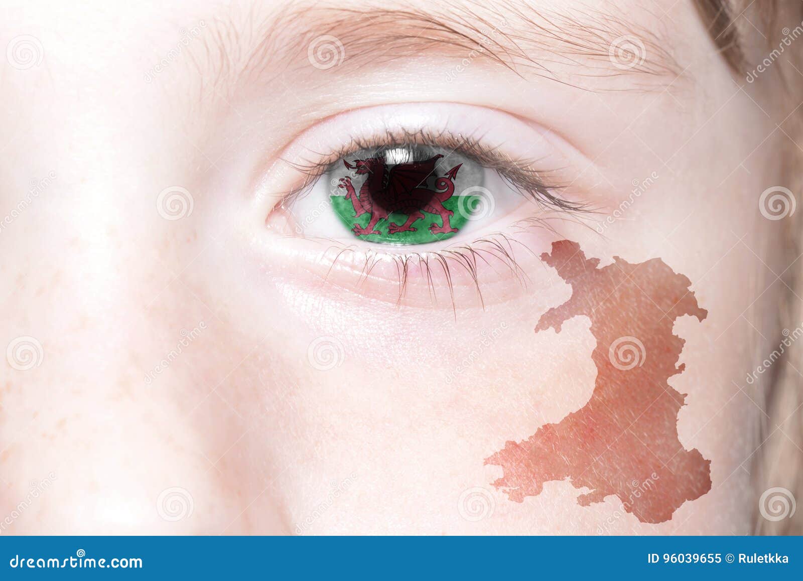 Human& X27;s Face with National Flag and Map of Wales. Stock Image ...