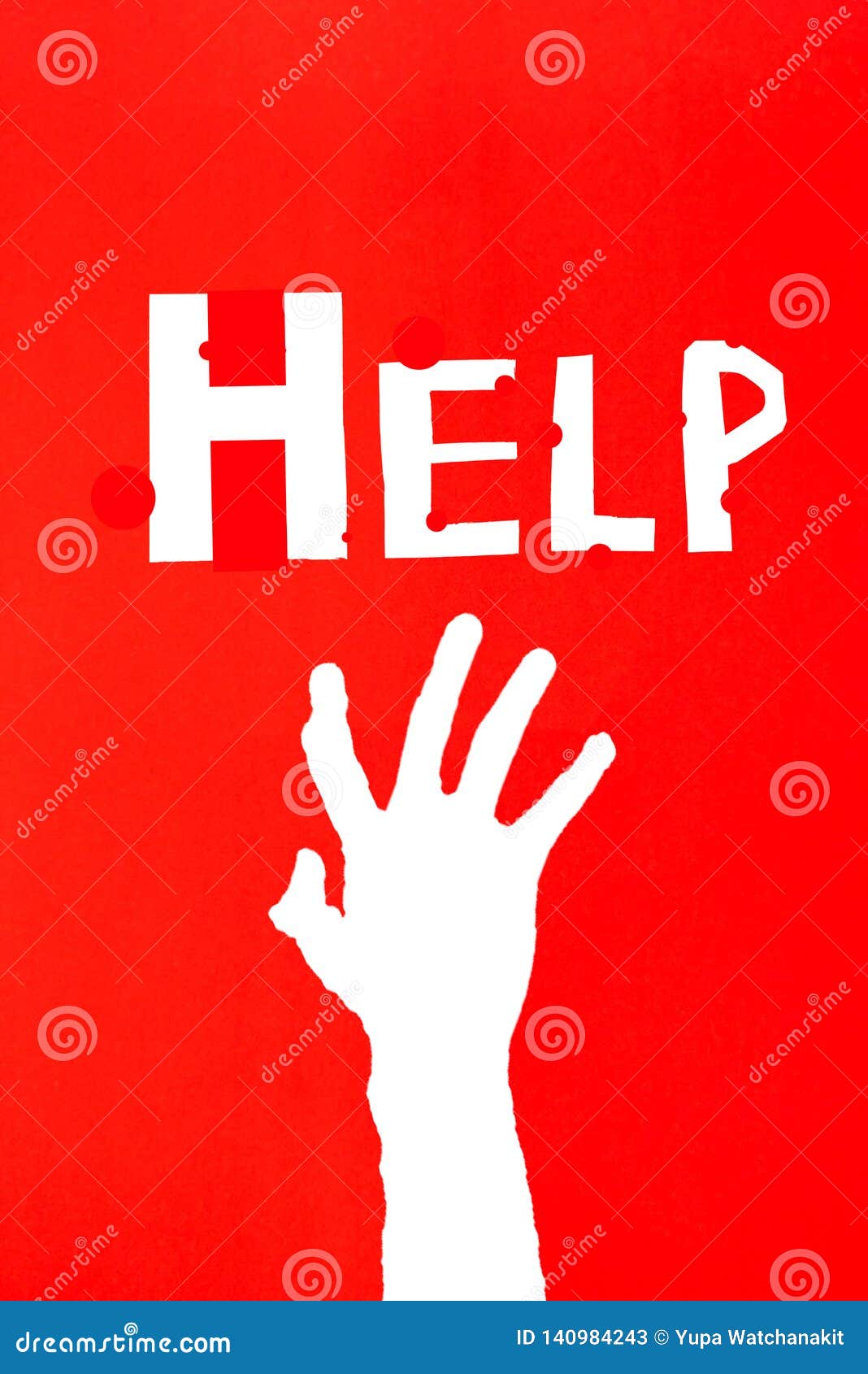 Human`s Hand Reaching Out for Help on Red Background with Letter Stock ...