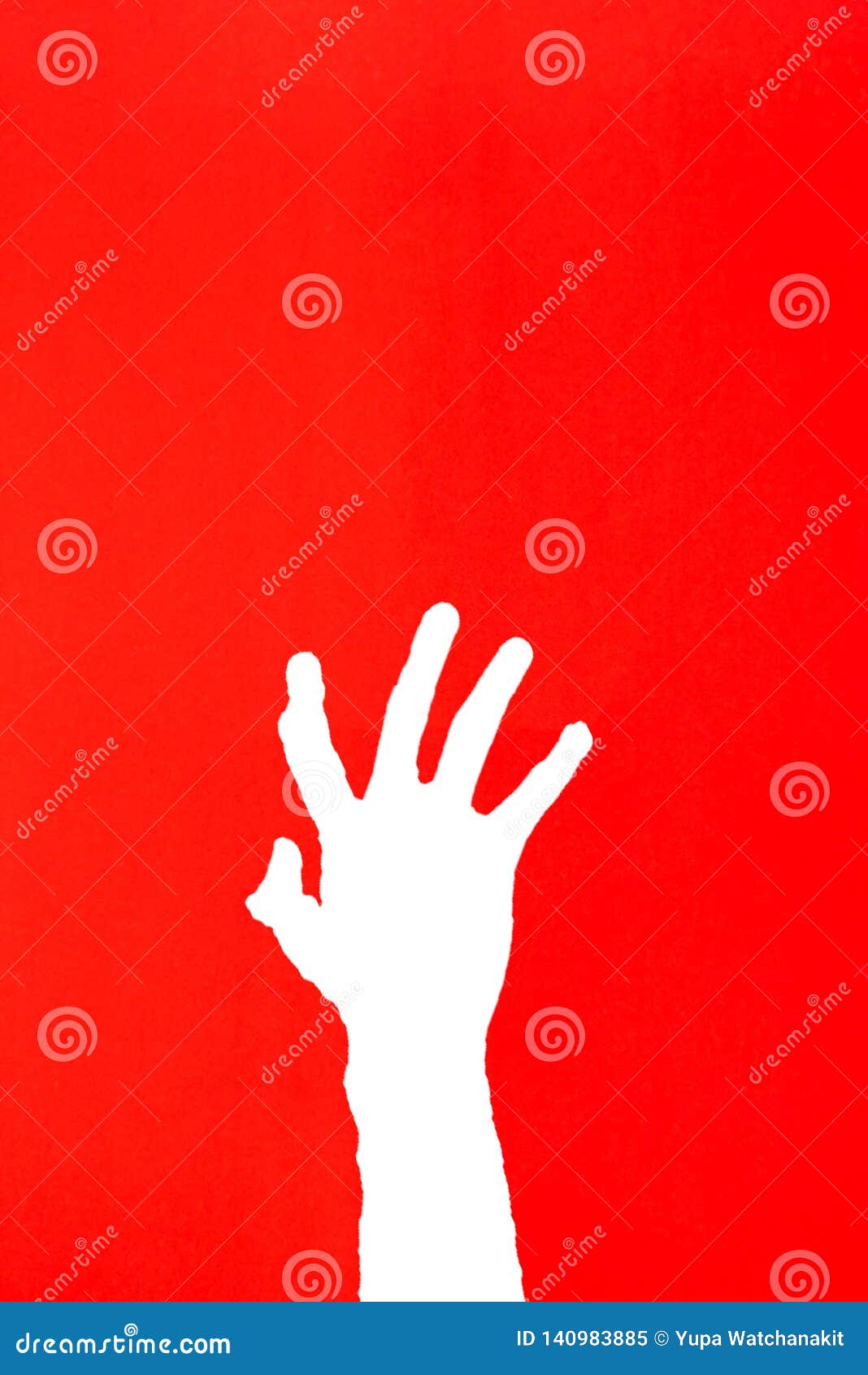 Human`s Hand Reaching Out for Help on Red Background Stock Illustration ...