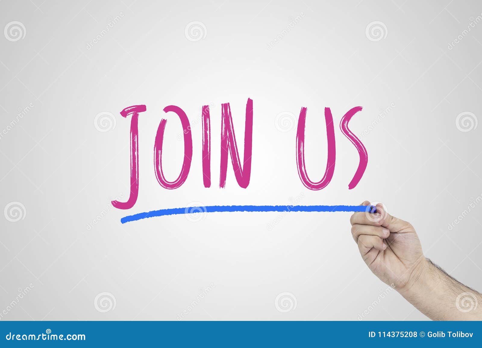 Human`s Hand Writing Join Us on Whiteboard. Stock Photo - Image of ...