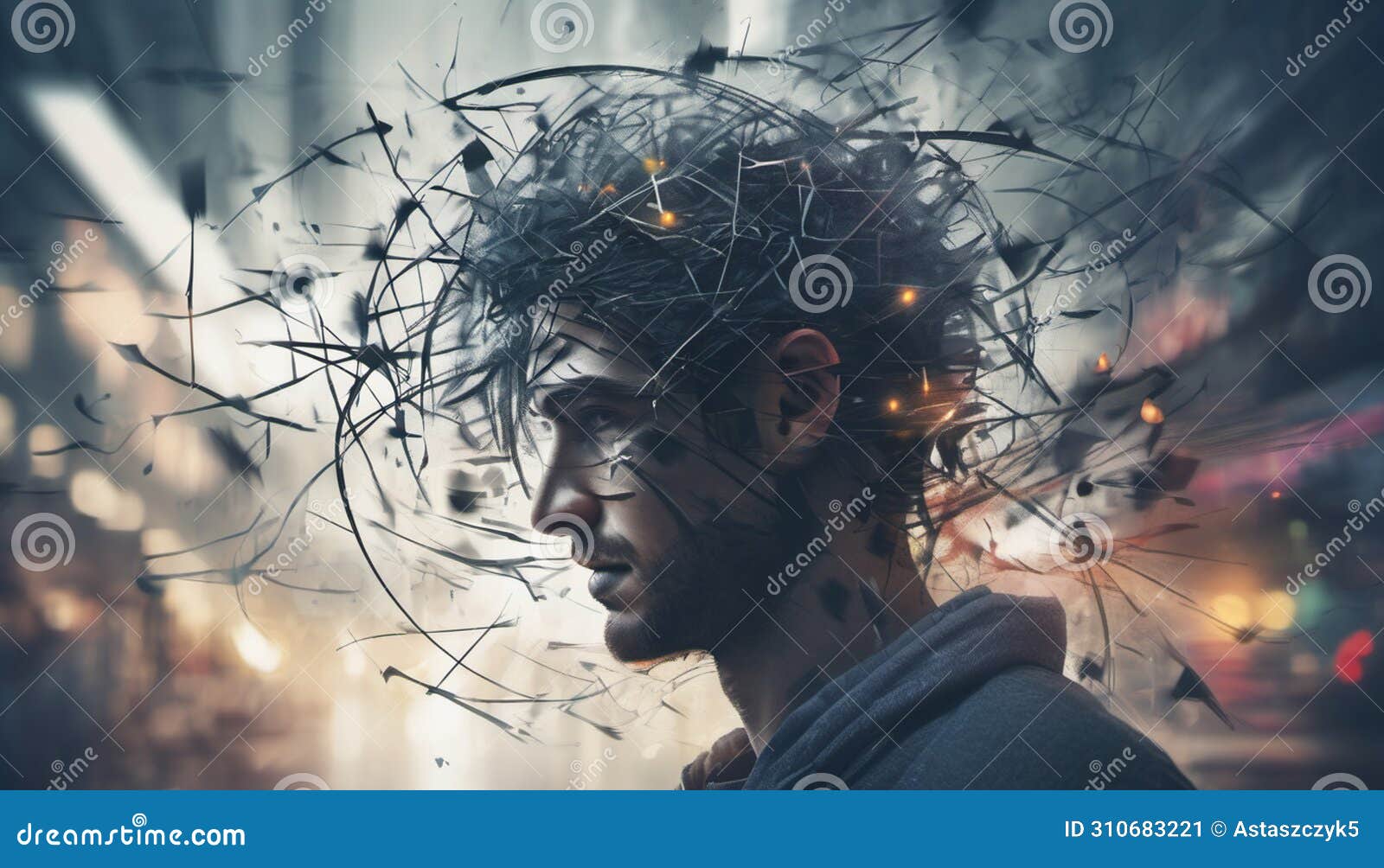 Human S Head in the Darkness. Concept of Schizophrenia and Chaotic Mind ...