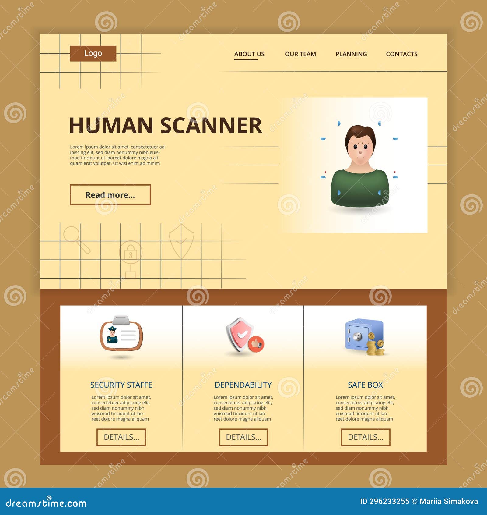 Human Scanner Flat Landing Page Website Template. Security Staff ...