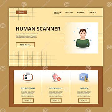 Human Scanner Flat Landing Page Website Template. Security Staff ...