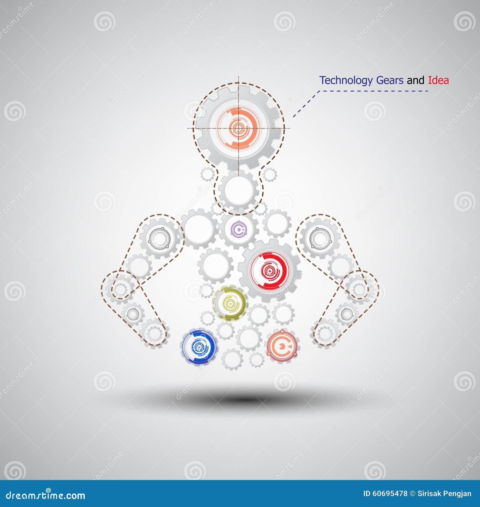 Human with Set of Gears and Idea Background Stock Illustration ...