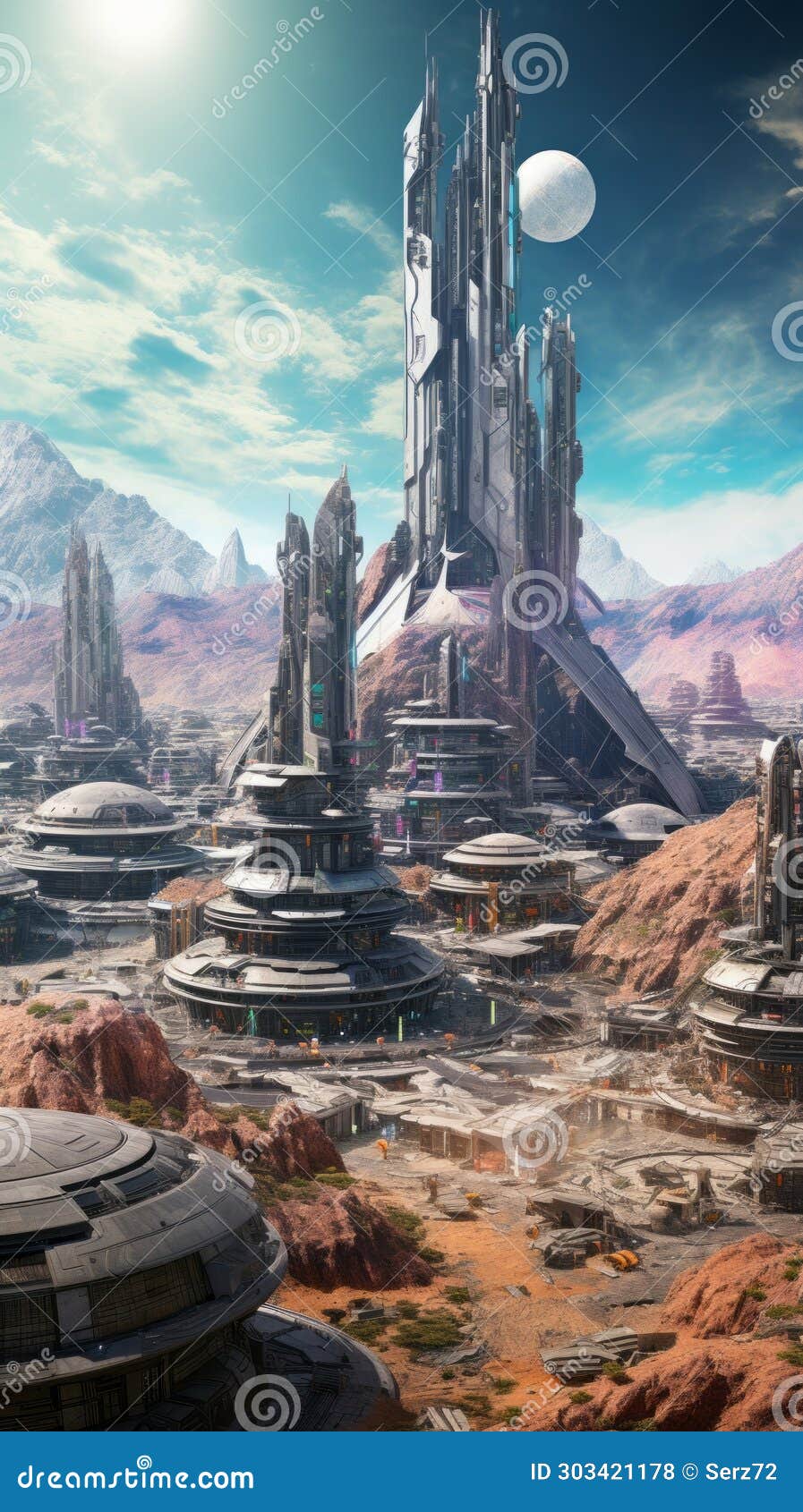 Human Settlement on an Alien Extraterrestrial Planet Stock Illustration ...