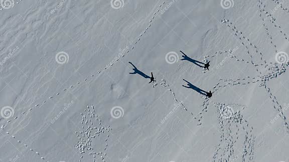 Human Shadows and Footprints on the Snow Stock Image - Image of snowy ...