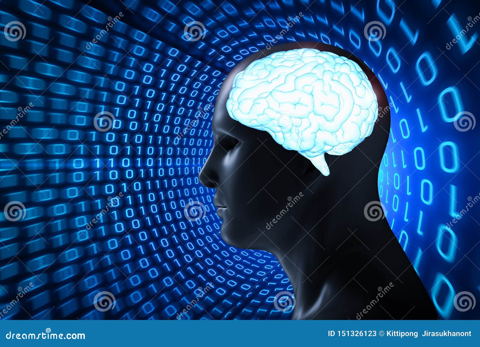 Human with shiny brain stock illustration. Illustration of cerebellum ...